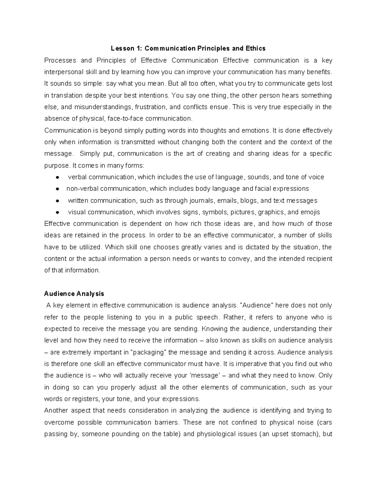 Lesson 1 of Purcom - Lesson 1: Communication Principles and Ethics Processes and Principles of ...