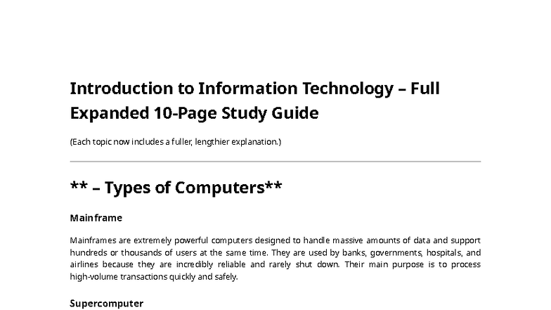 IT Study Guide: Comprehensive Overview of Information Technology ...
