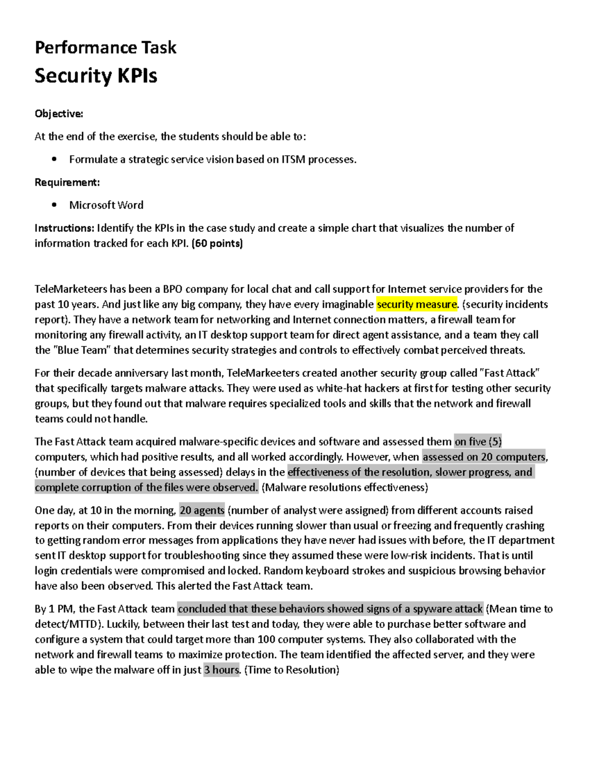 Performance Task - Security KPIs Analysis and Evaluation - Studocu