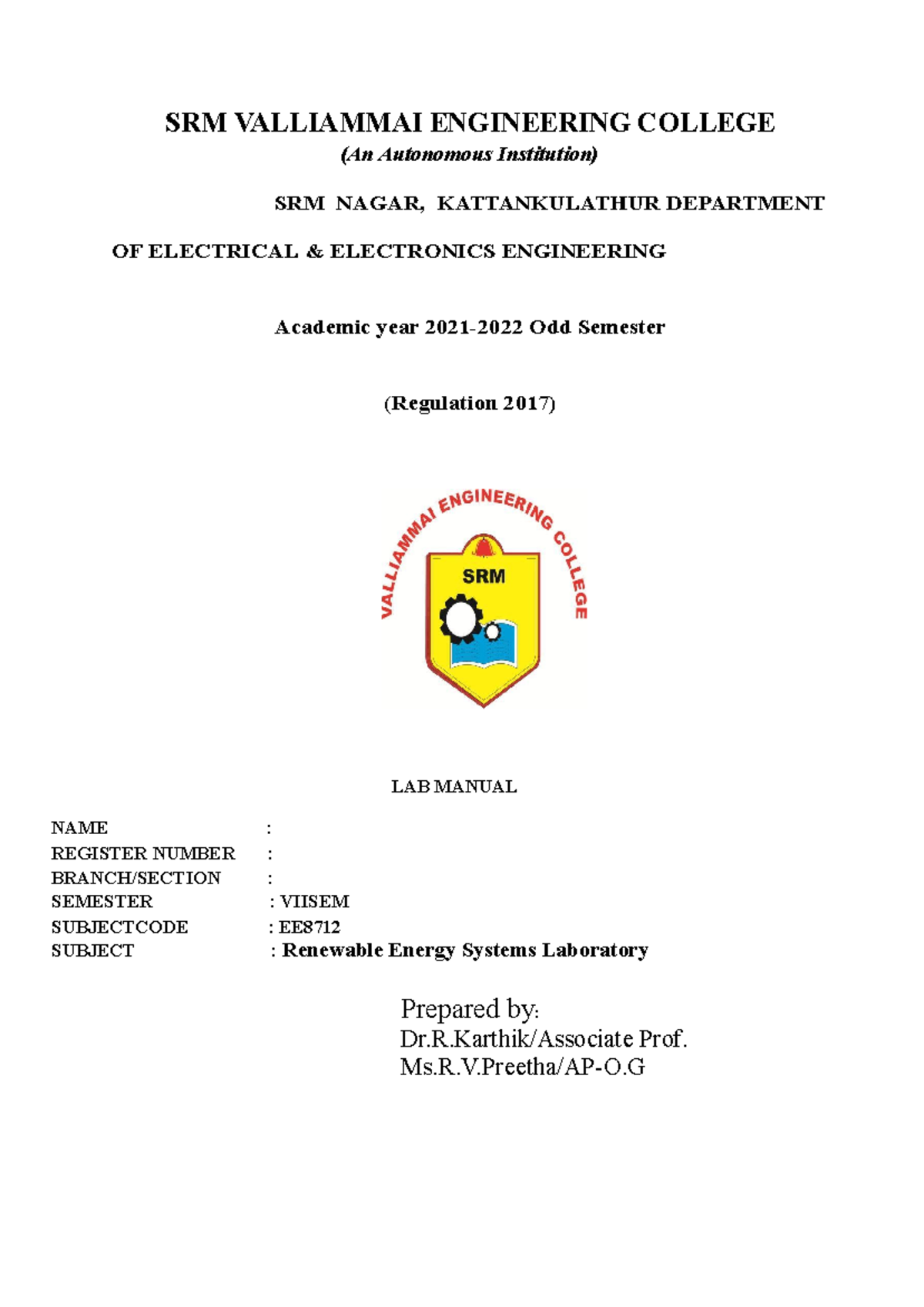 EE8712-Renewable Energy Systems Laboratory Manual & Experiment Guide ...