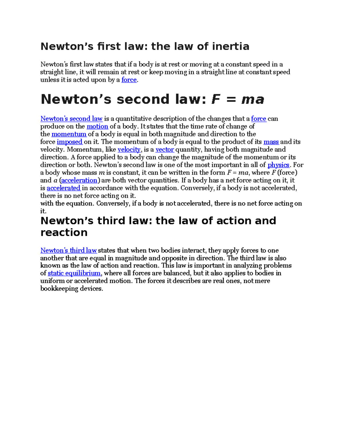 Newton - good - Newton’s first law: the law of inertia Newton’s first ...