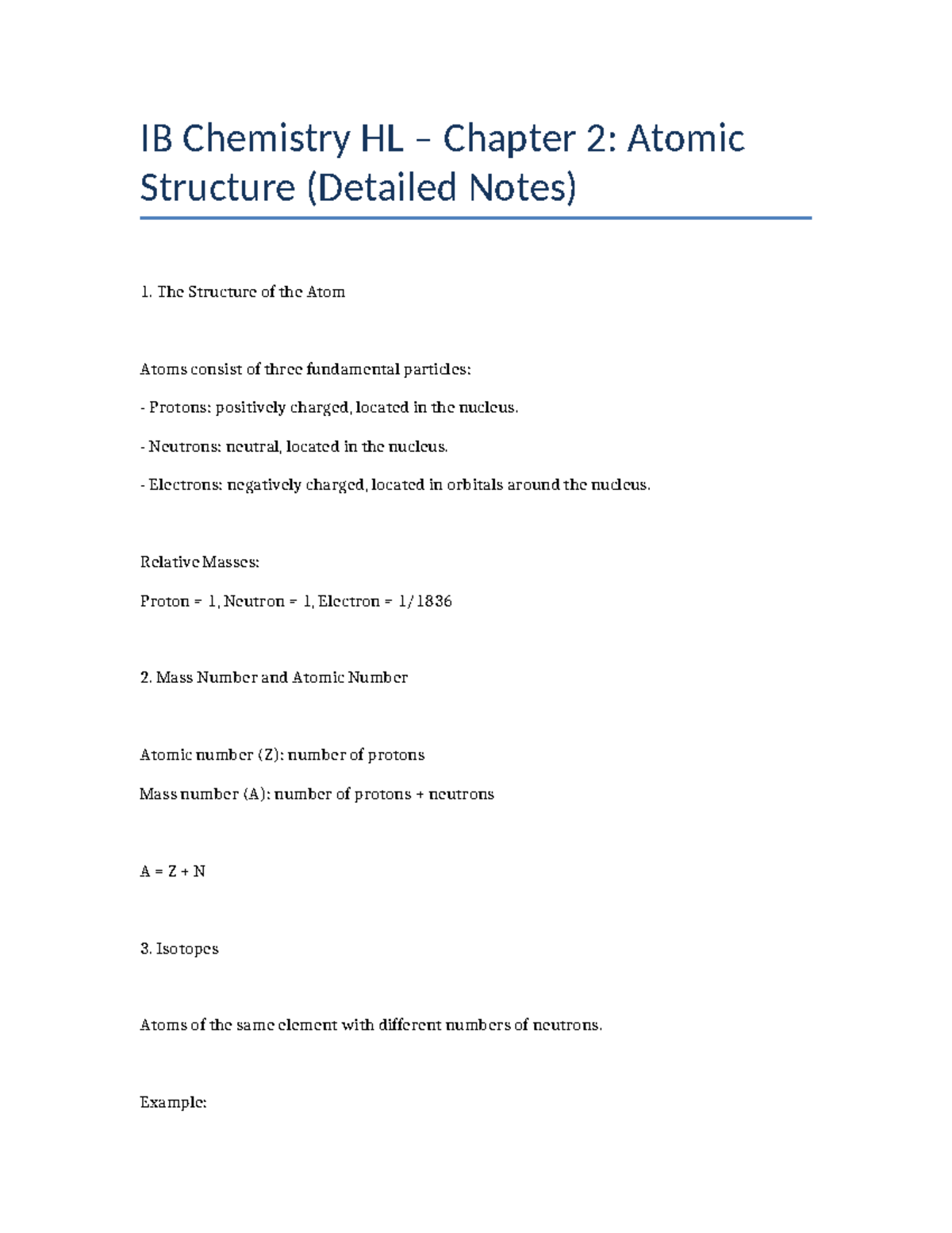 IB Chemistry HL Chapter 2: Atomic Structure Detailed Notes - Studocu