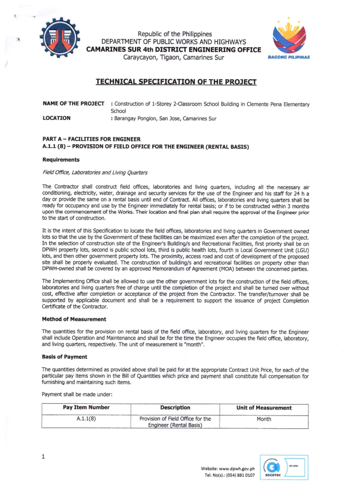 DPWH 9001 - Technical Specifications for School Building Construction ...