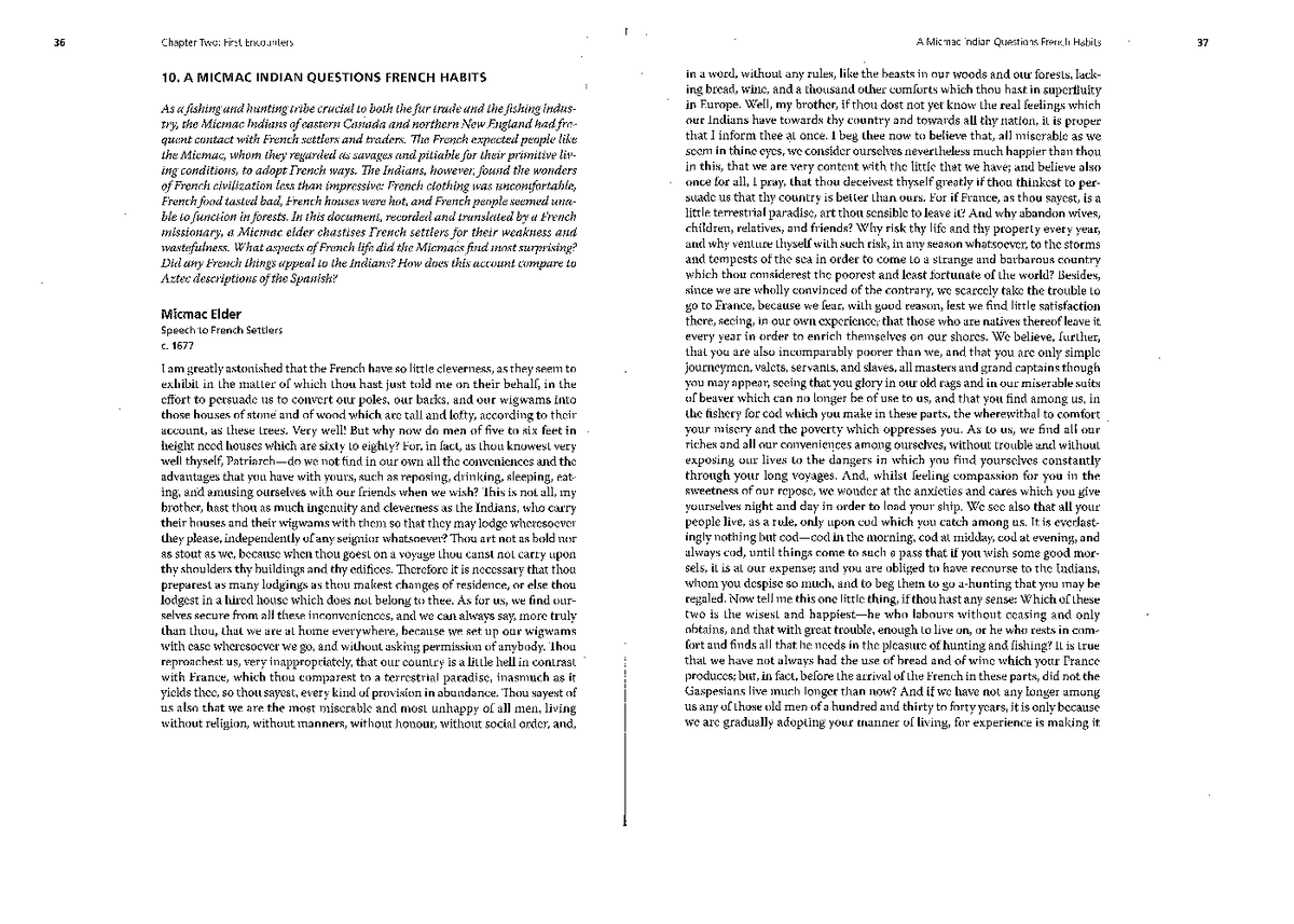 36 Chapter Two: Micmac Indian Perspectives on French Life - Studocu