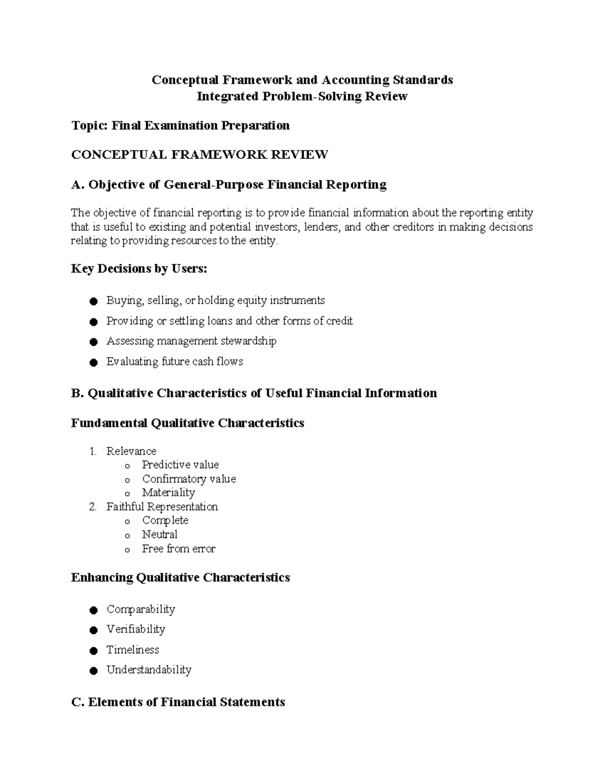 Conceptual Framework & Accounting Standards: Final Exam Prep - Studocu