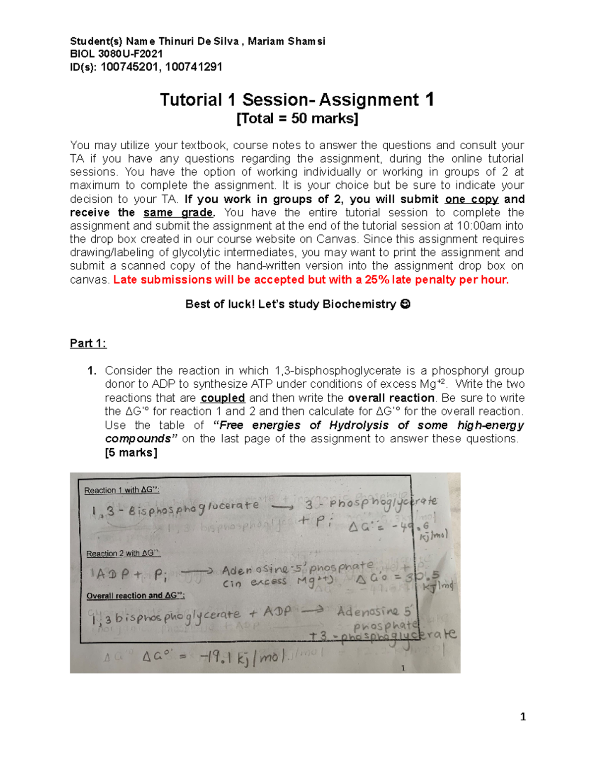 Tutorial session 1 Assignment-POST-CRN 42726-2 - BIOL 3080U-F ID(s ...