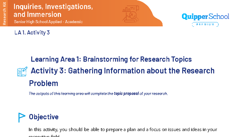 LA 1. Activity 3: Brainstorming Research Topics and Problems - Studocu