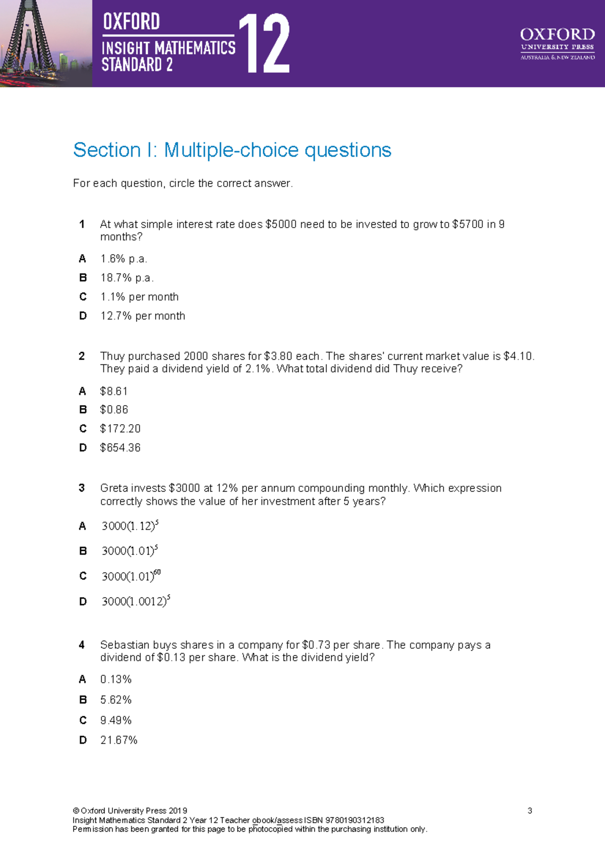 Financial Maths – Year 12 MCQ & Short Answer Practice Questions - Studocu
