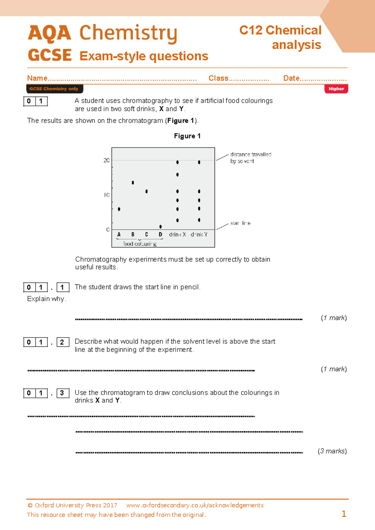 C12 Chemical Analysis: Chromatography & Ionic Compounds Test Questions ...