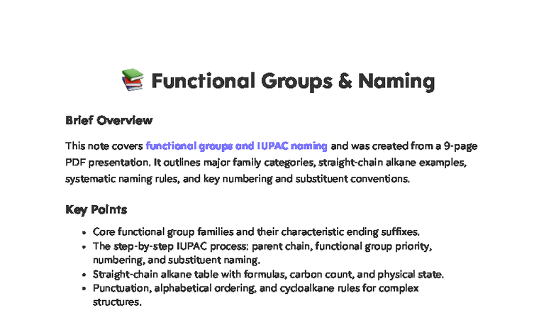 Organic Chemistry-2: Functional Groups & IUPAC Naming Overview - Studocu