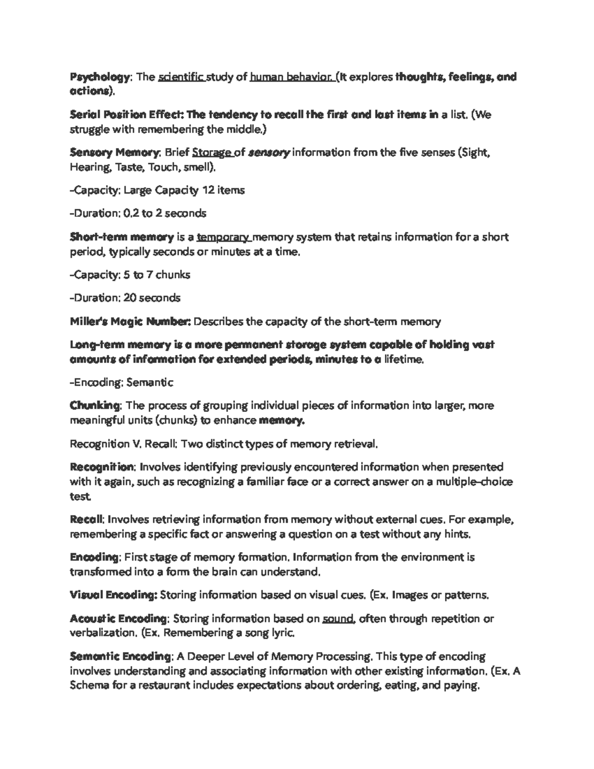 Psychology Concepts: Memory Theories & Influences (PSY101 Notes) - Studocu