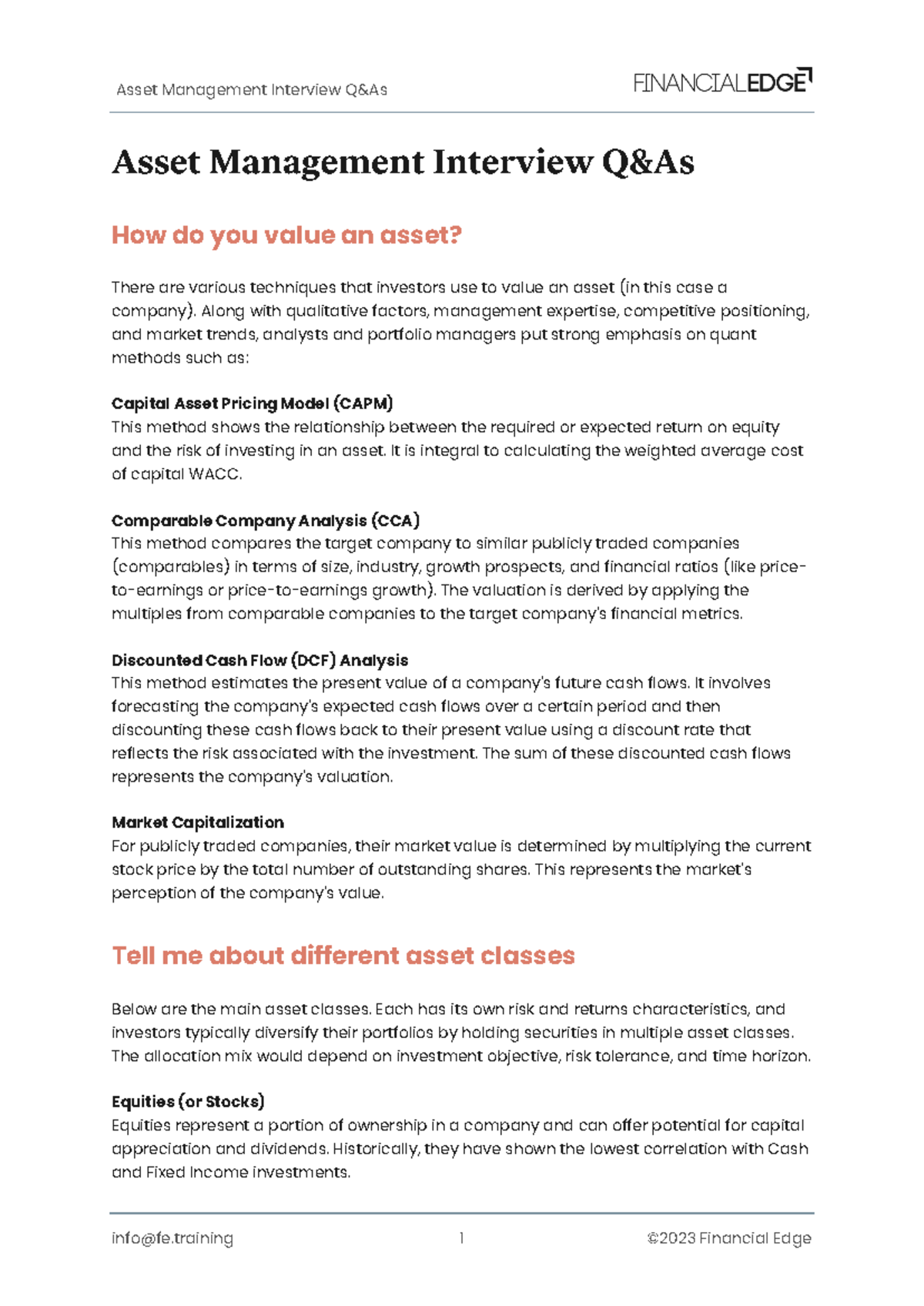 Asset Management Interview Questions - How do you value an asset? There ...