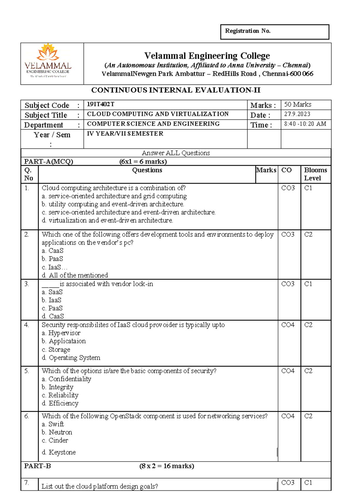 CCV CIE 2 SET B - Cloud Computing & Virtualization Exam Questions - Studocu