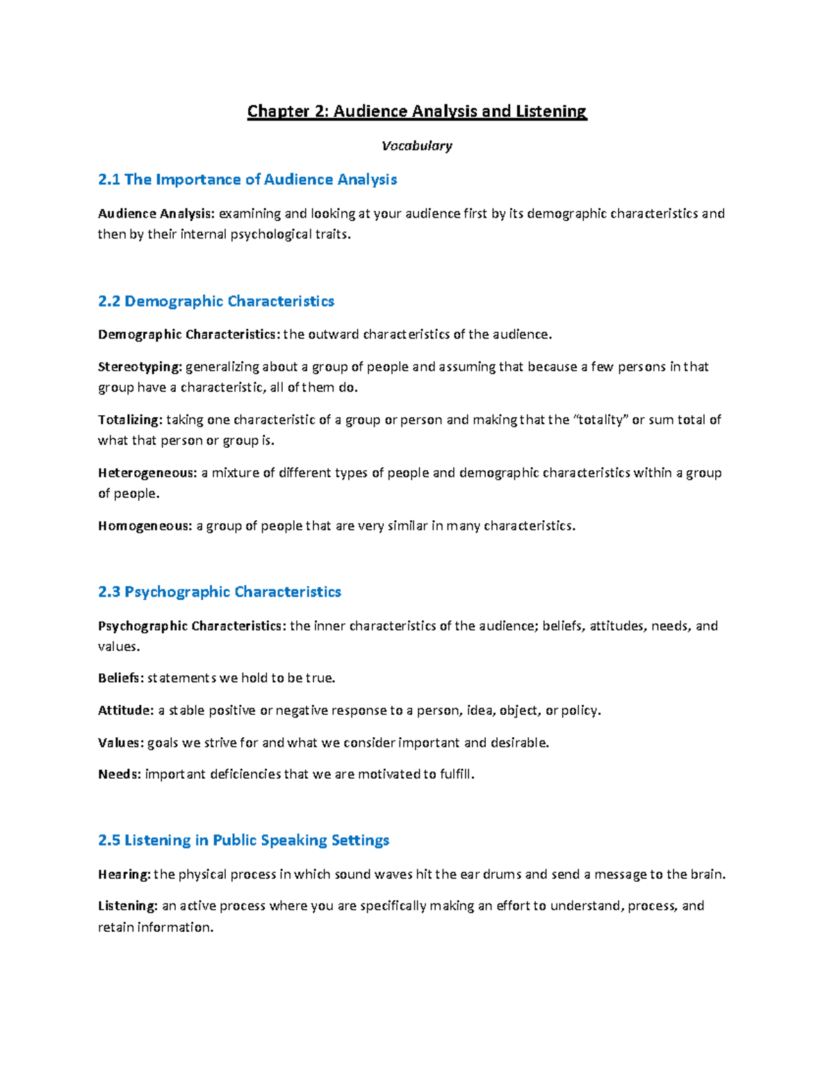 Chapter 2 Vocabulary Audience Analysis Listening Concepts Studocu