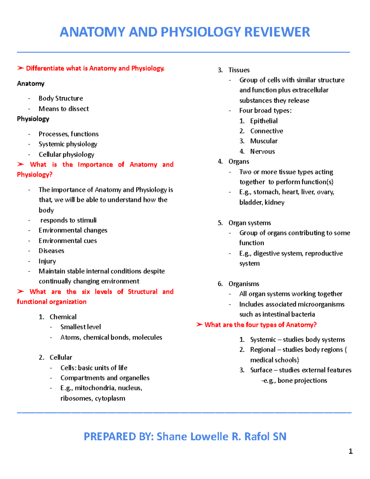 Anaphy reviewer - Studying the Process and Function of each organ ...