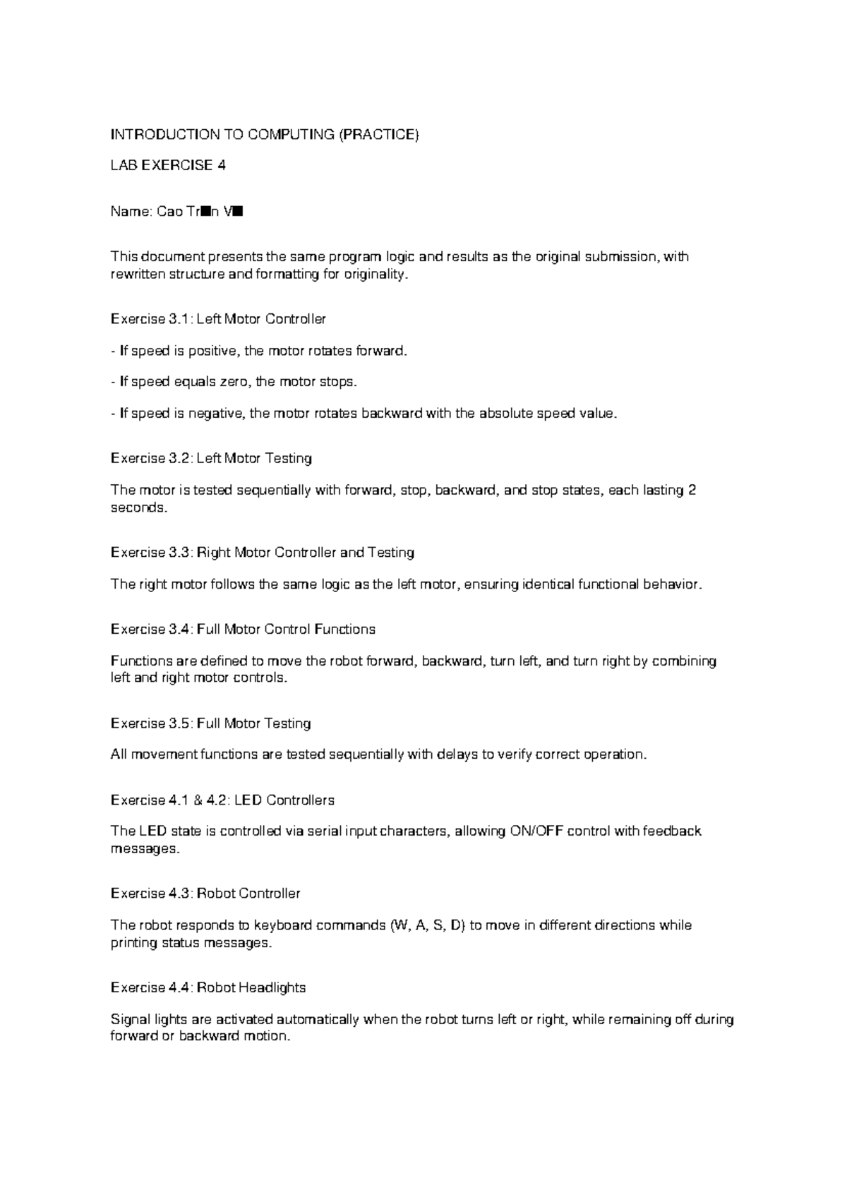 INTRODUCTION TO COMPUTING (PRACTICE) LAB EXERCISE 4 - Cao Tran Vu - Studocu