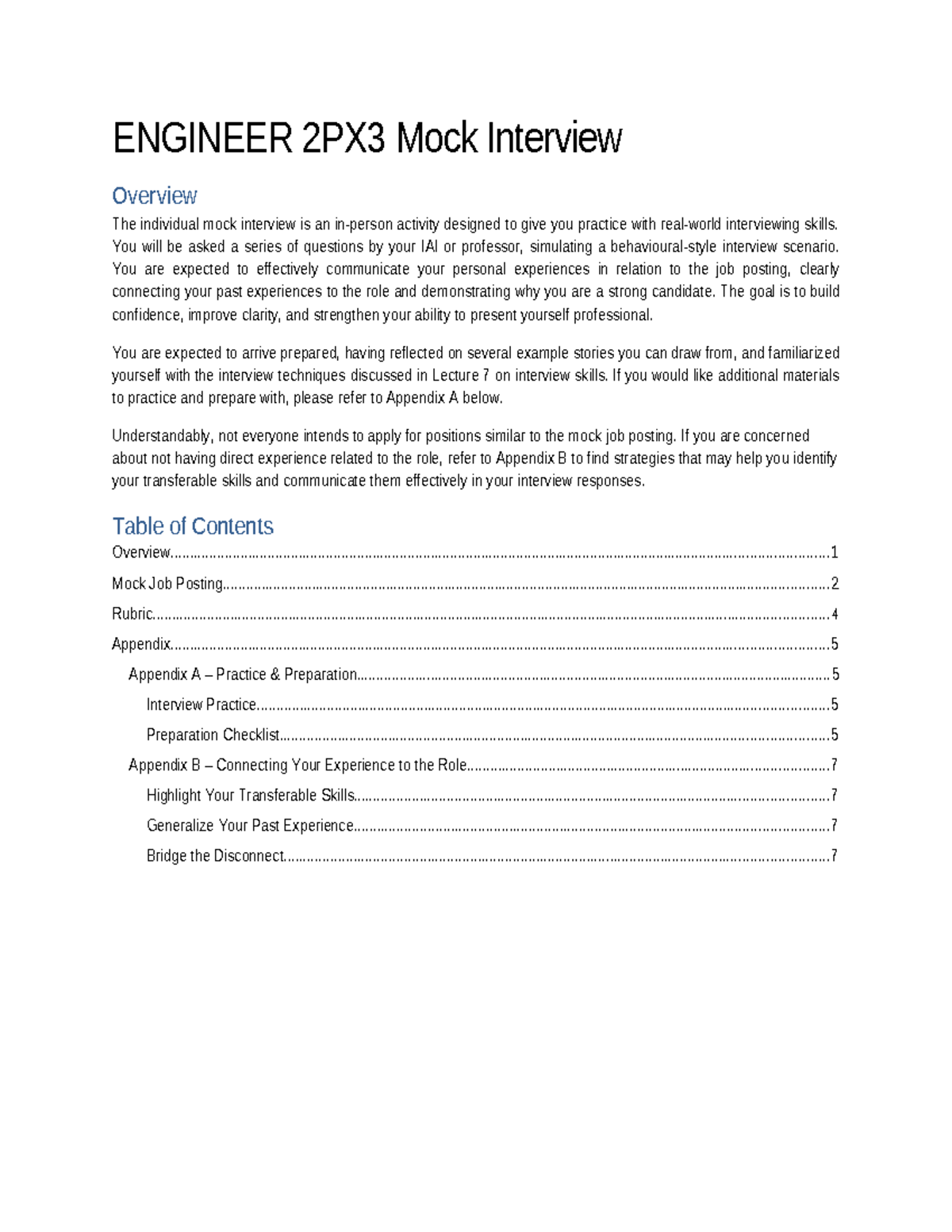 ENGINEER 2PX3 Mock Interview Preparation & Rubric Guide - Studocu