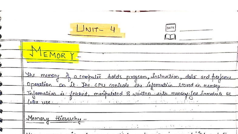 Unit IV Detailed Notes on Memory Hierarchy and CPU (CS101) - Studocu
