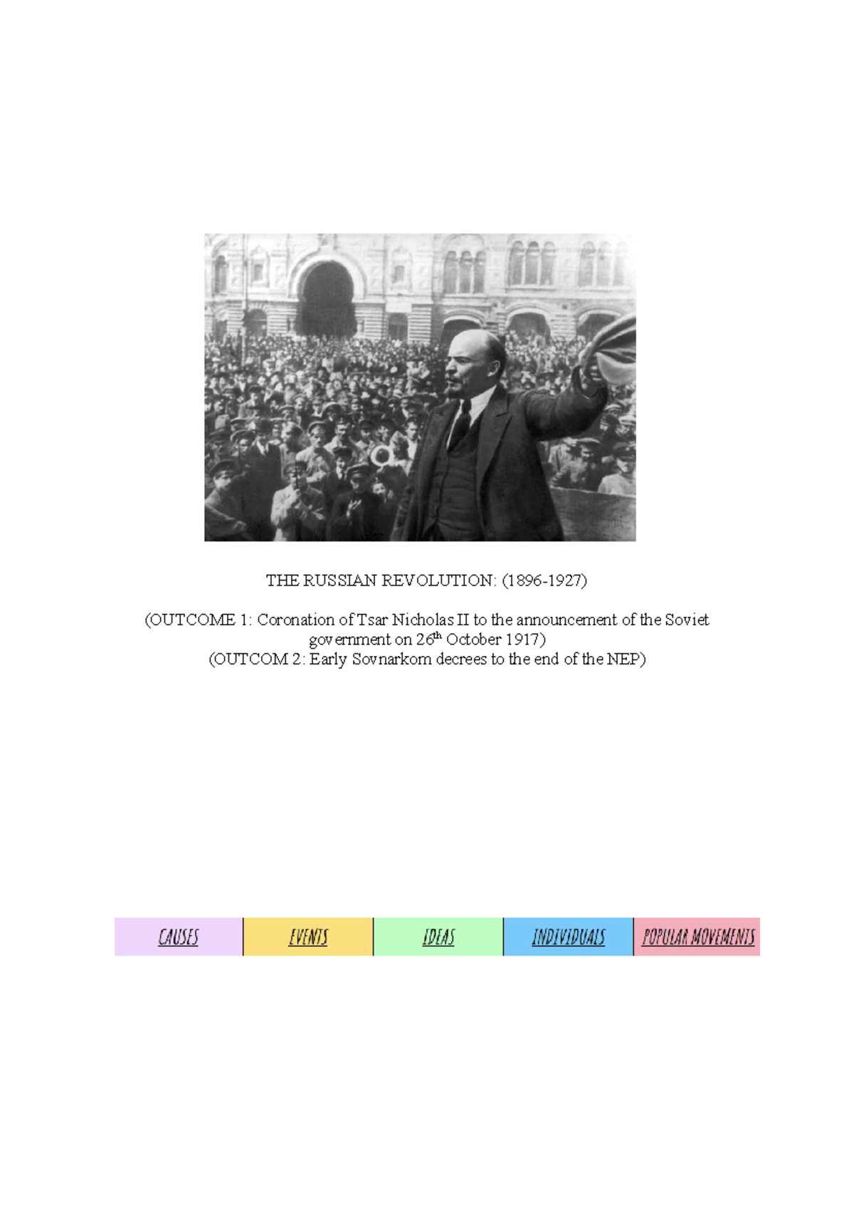 Russian Revolution Exam Notes: Unit 3 & 4 Summary (1896-1927) - Studocu