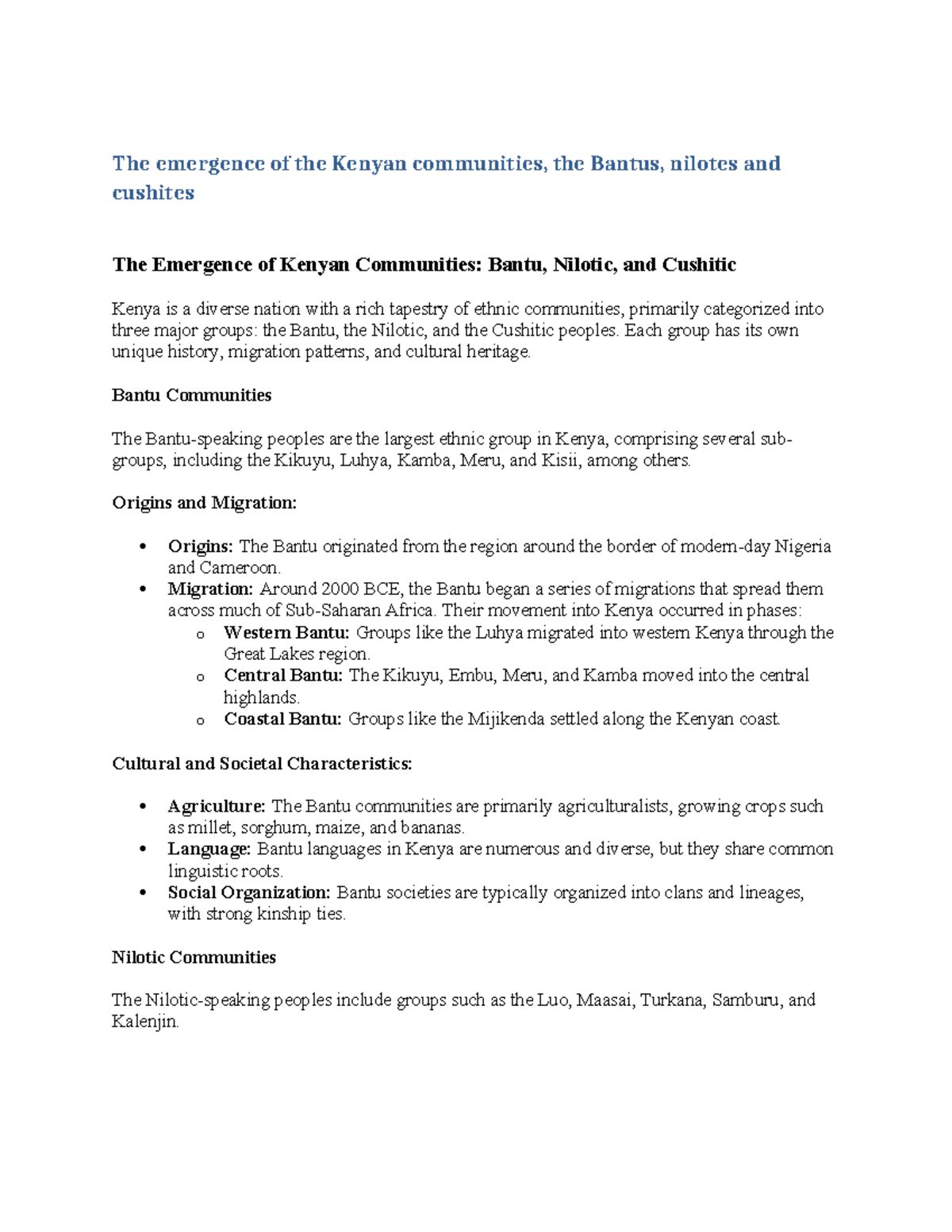 The Emergence of Kenyan Communities: Bantu, Nilotic & Cushitic Peoples ...