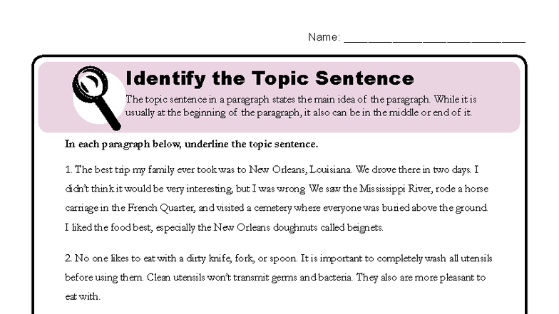 ENG101: Identifying Topic Sentences in Paragraphs - Studocu