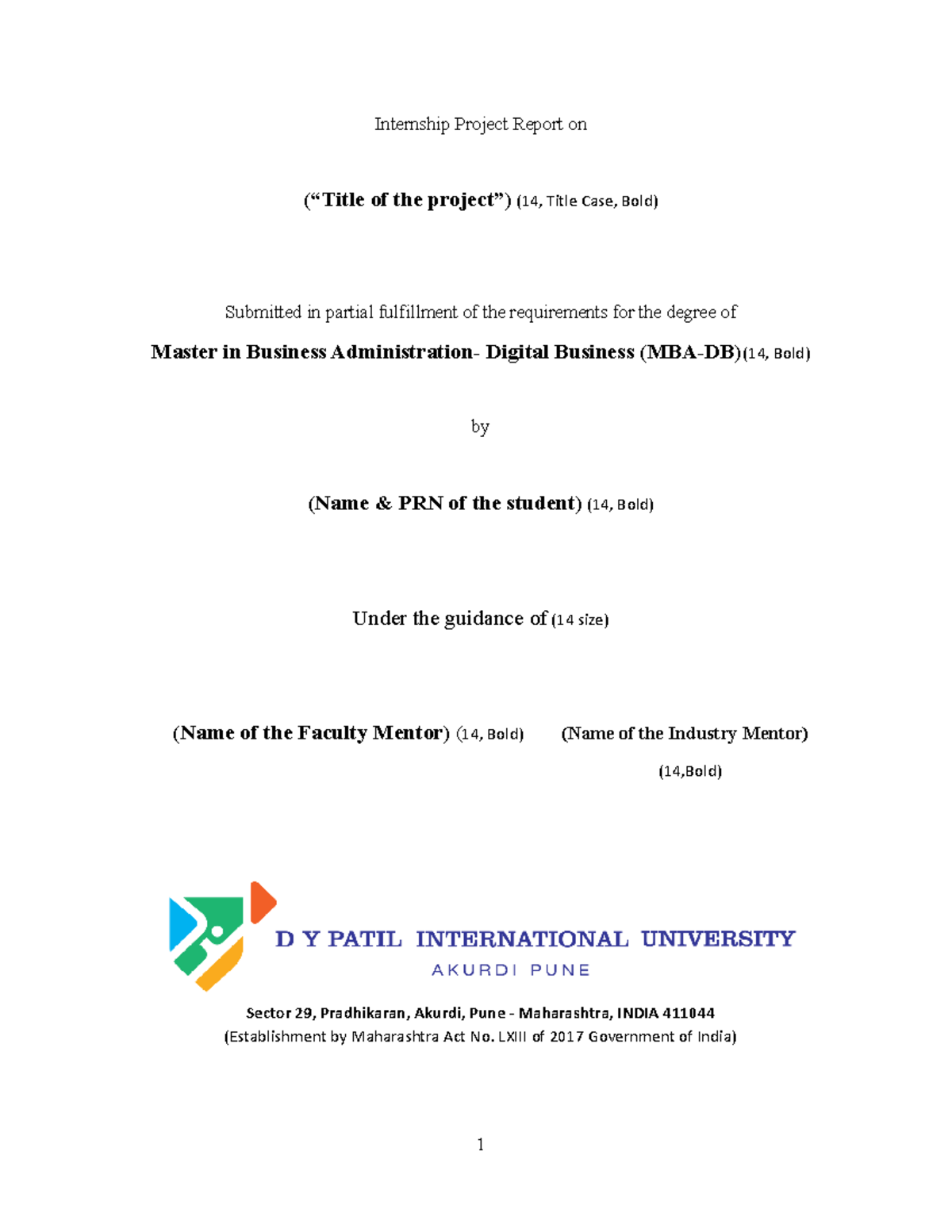 MBA-DB Internship Project Report Format Guidelines - Studocu