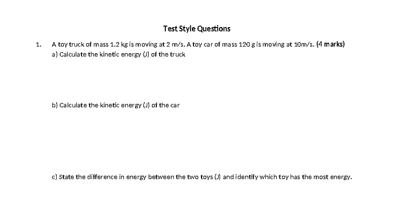 Test-Style Questions for Physics 101: Kinetic Energy & Work - Studocu