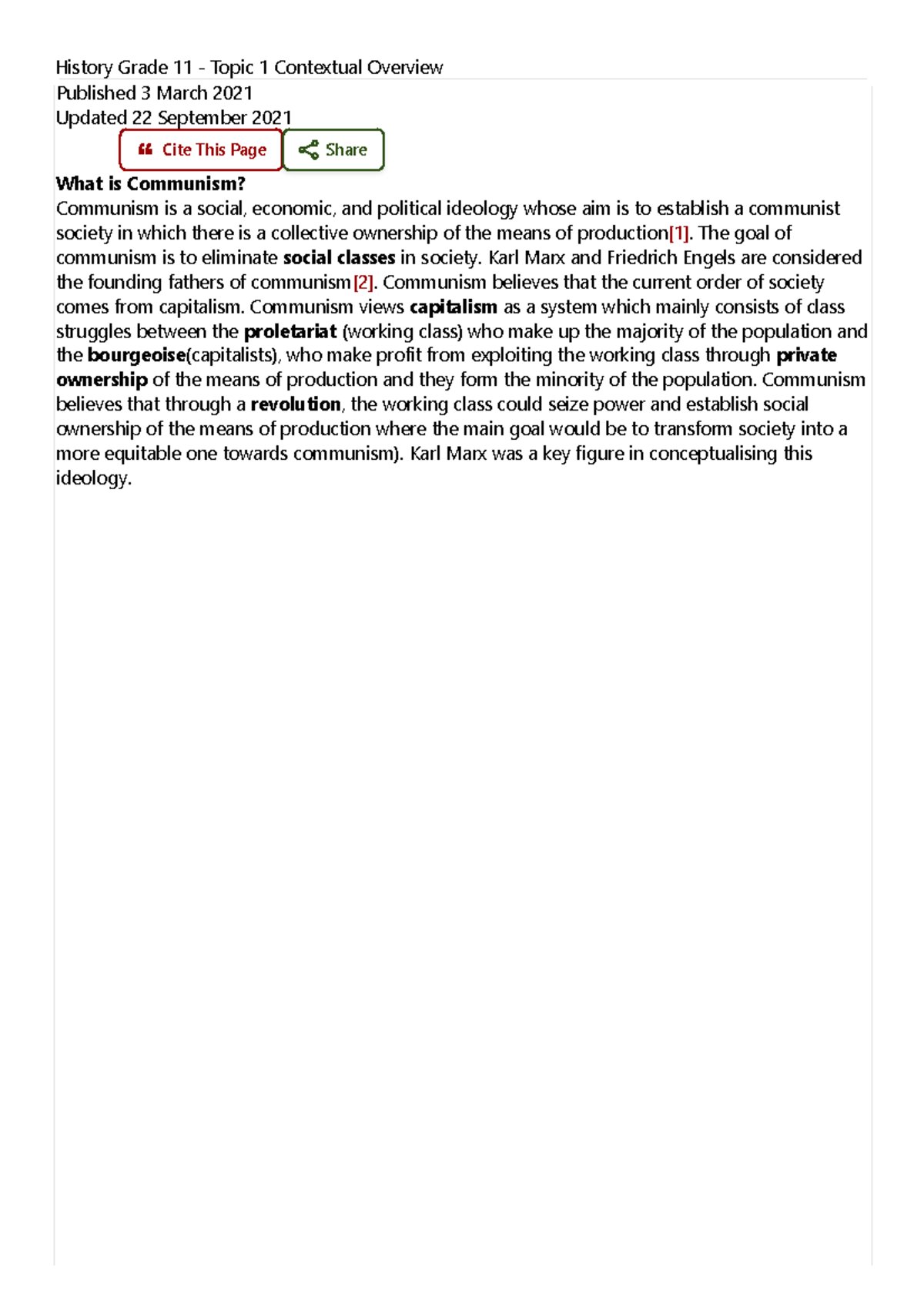 History Grade 11 - Topic 1: Overview of Communism and the Russian ...