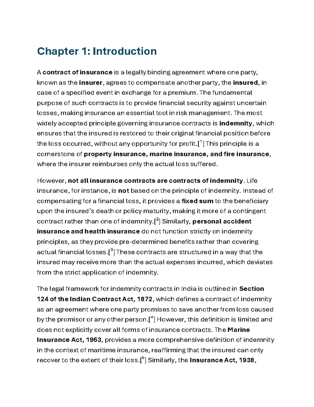 Chapter 1: Understanding Insurance Contracts and Indemnity Principles - Studocu