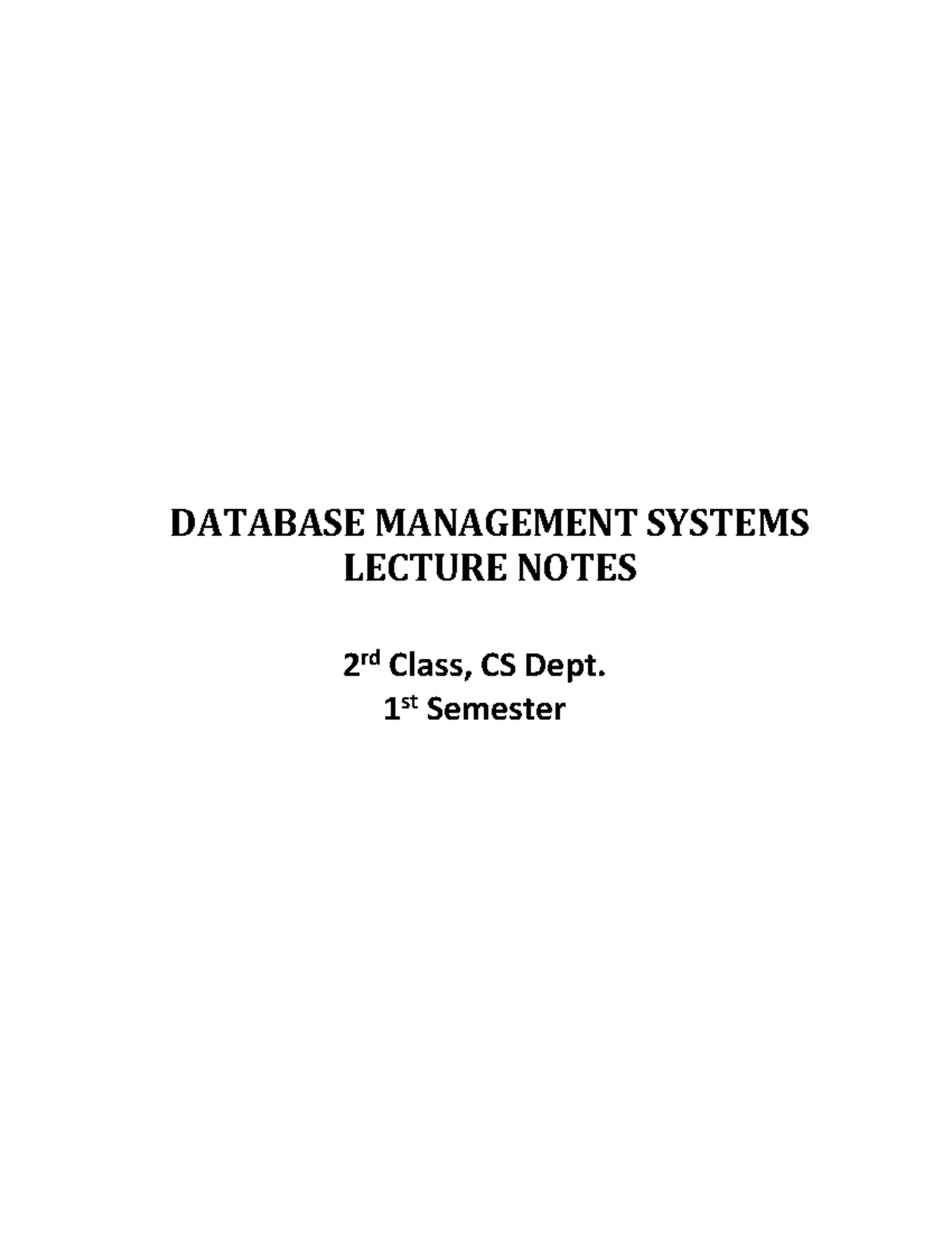 CS101: Lecture Notes on Database Management Systems (DBMS) - Studocu