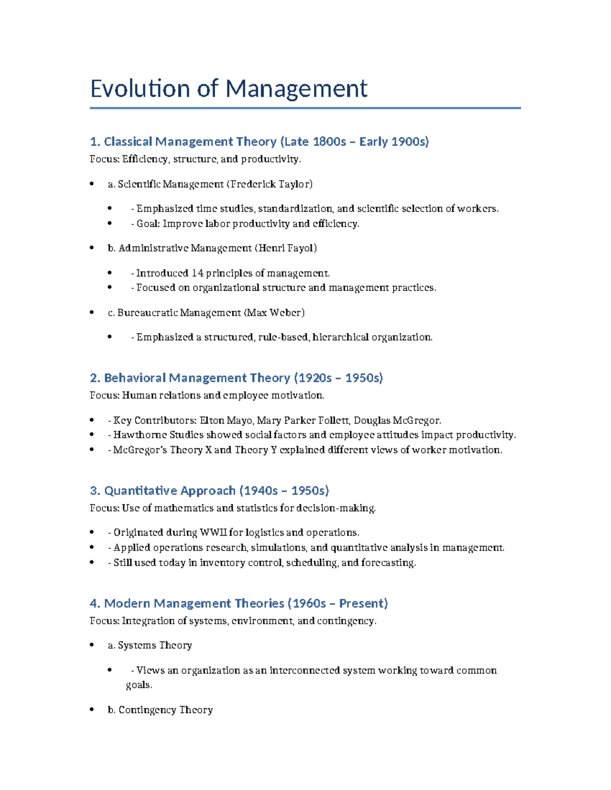 Evolution of Management Theories: From Classical to Modern Approaches ...