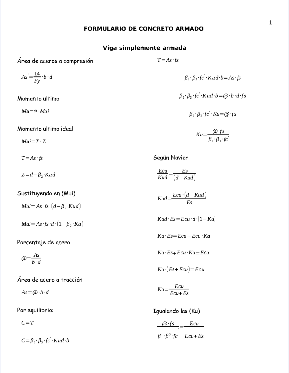 Formulario de Concreto Armado: Vigas Simples y Dobles - Cálculos y ...