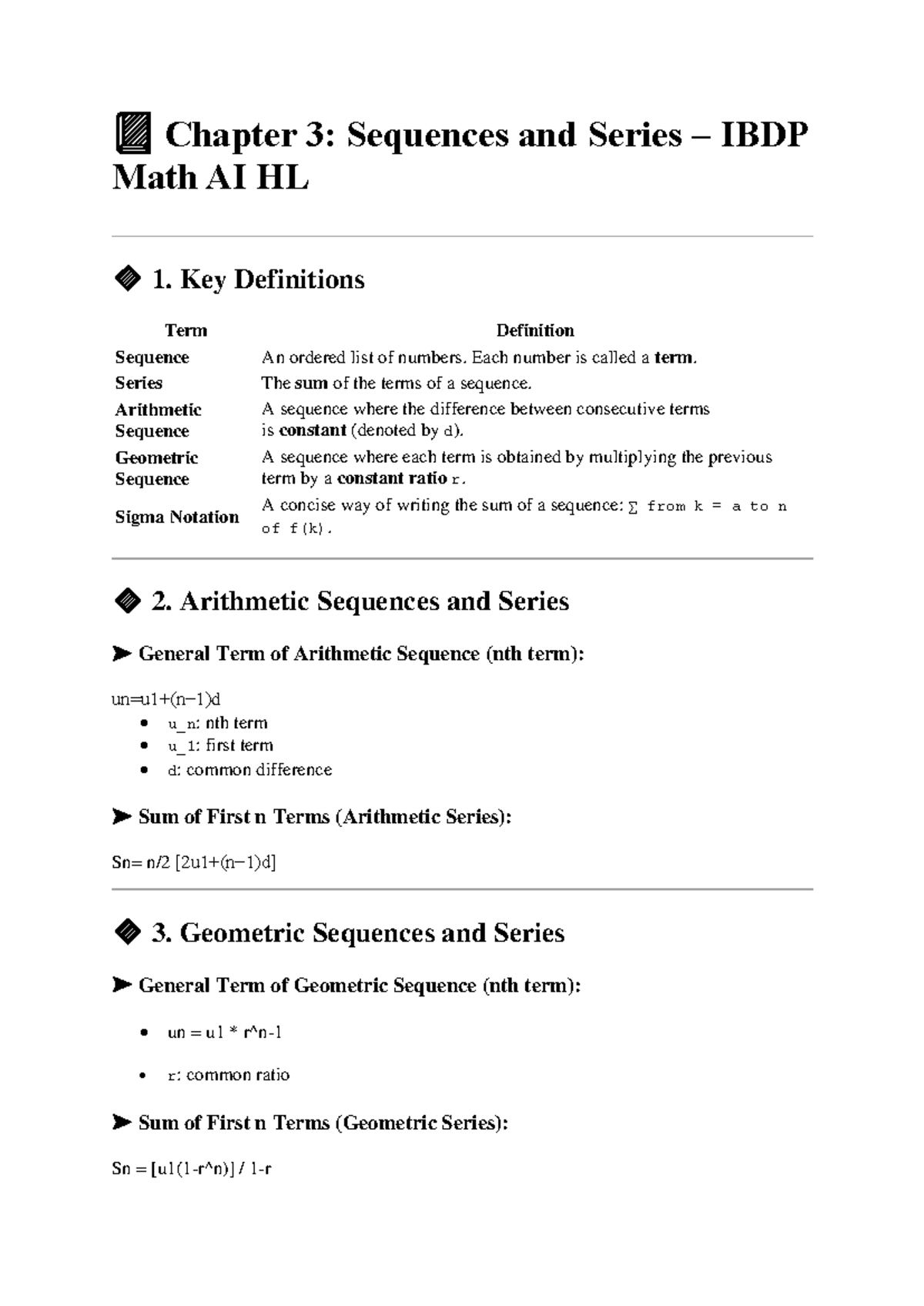 Chapter 3: Sequences and Series - IBDP Math AI HL Notes - Studocu