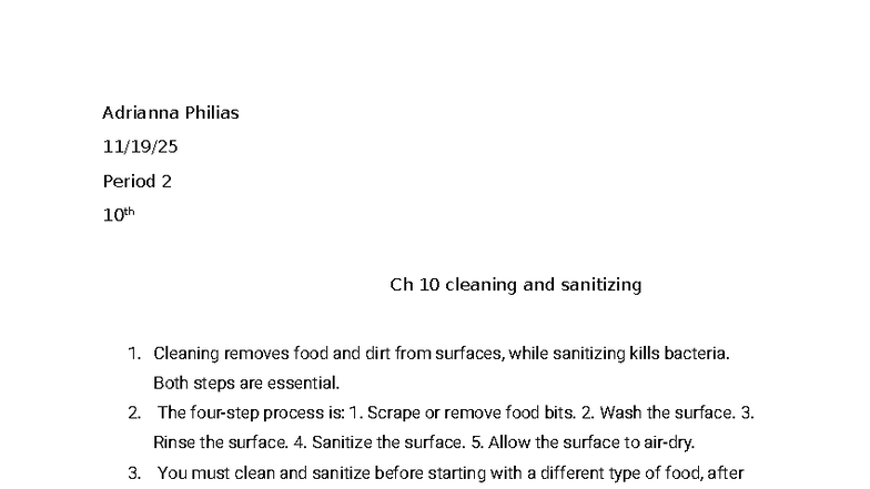 Ch 10 ServSafe Facts: Cleaning & Sanitizing Essentials - Studocu