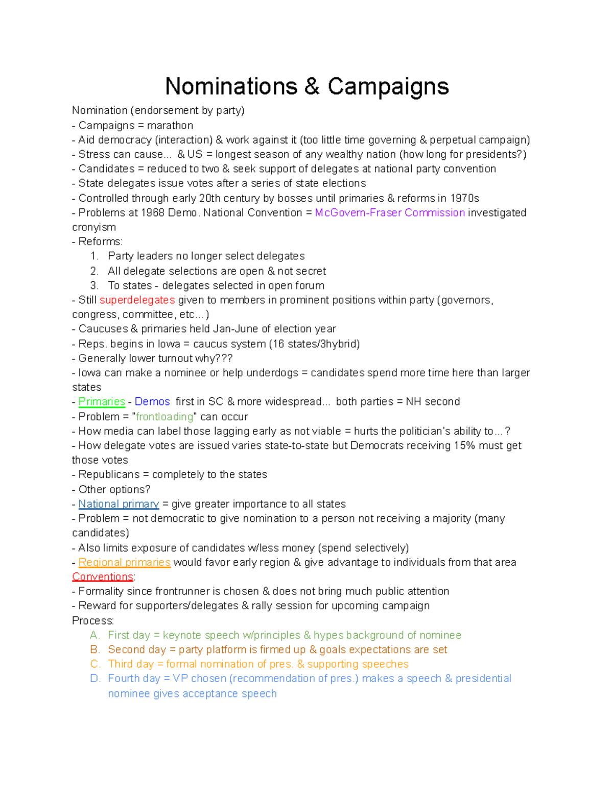 Nominations and Campaign Strategies in US Elections: A Detailed ...