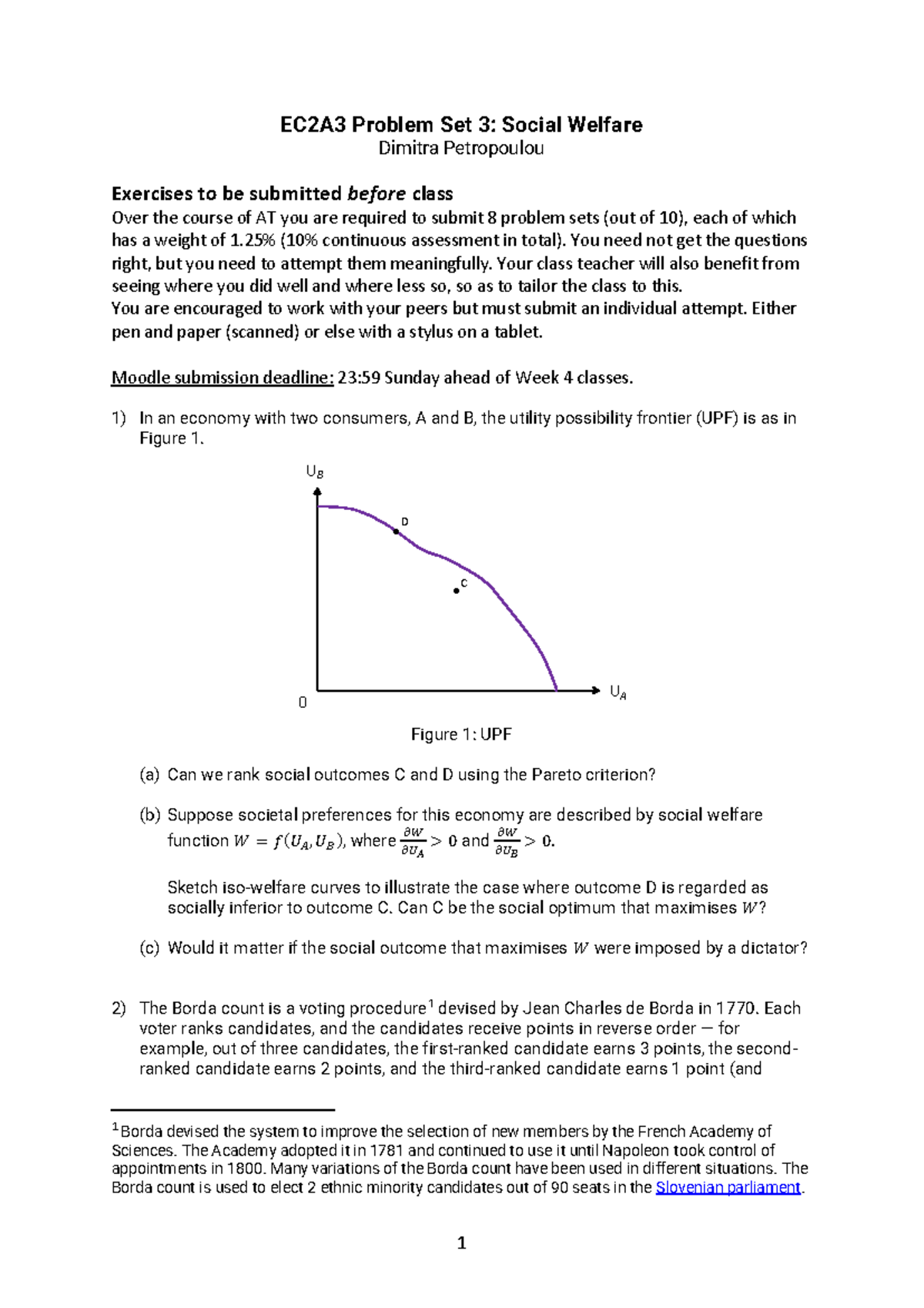 Problem Set 3 (EC2A3): Analyzing Social Welfare and Voting Procedures ...
