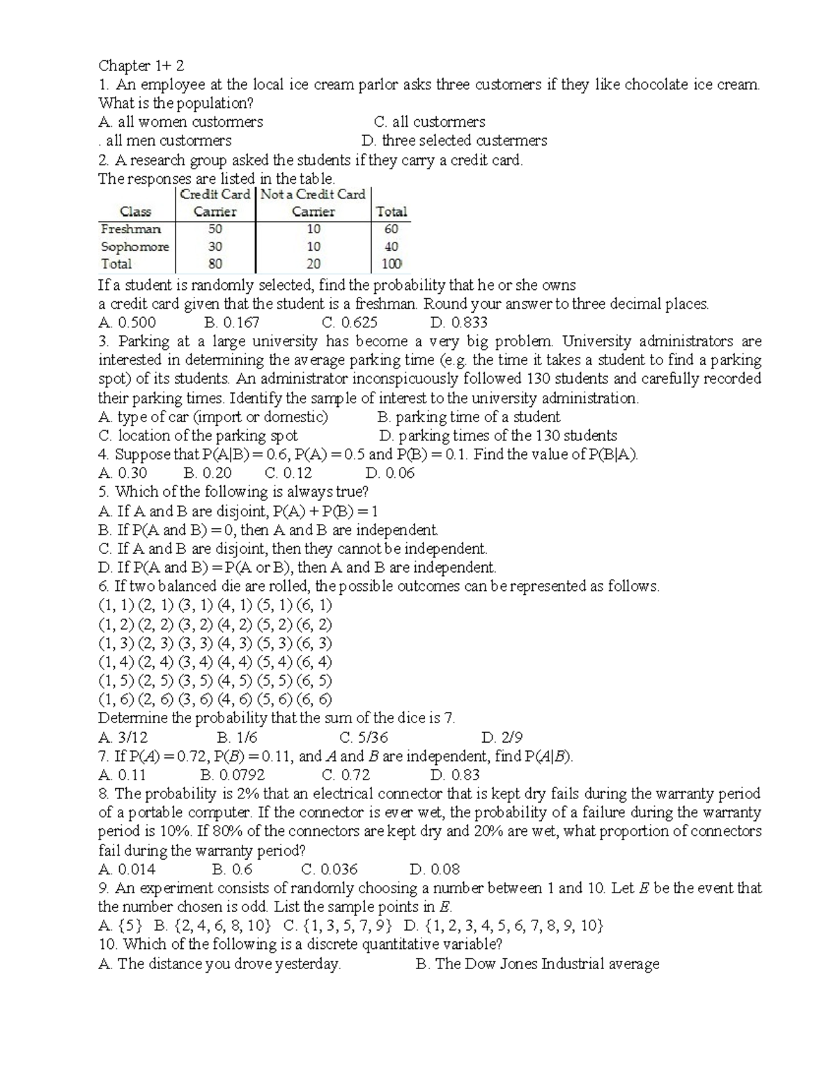 Exercises chap1+2 SP21 - Chapter 1+ 2 An employee at the local ice ...