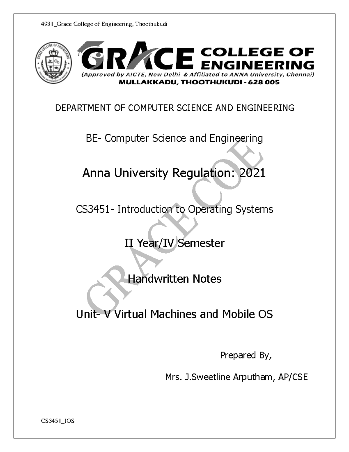 CS3451_IOS Unit 5 Handwritten Notes on Virtual Machines and Mobile OS ...