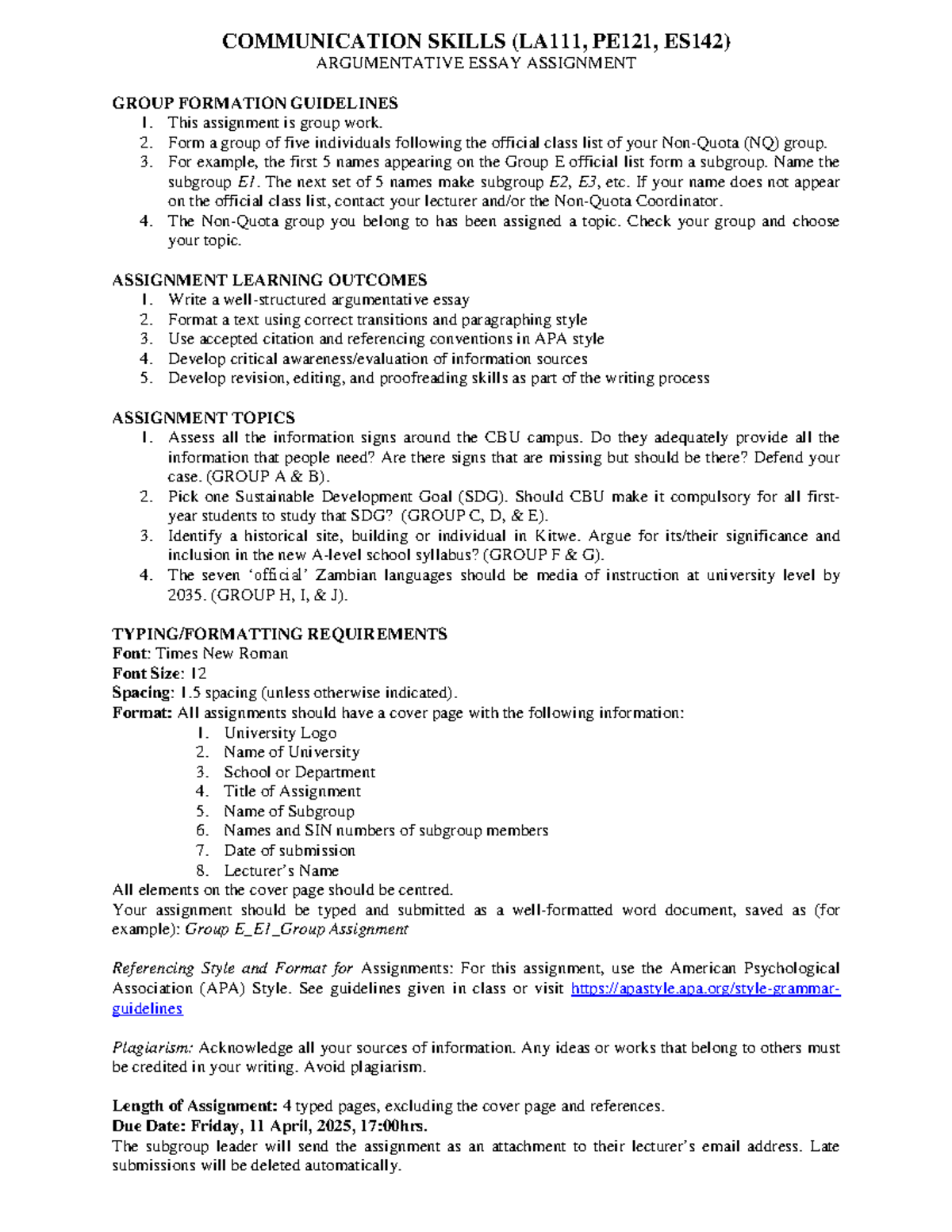 LA111 Argumentative Essay Assignment Group Work Guidelines - Studocu