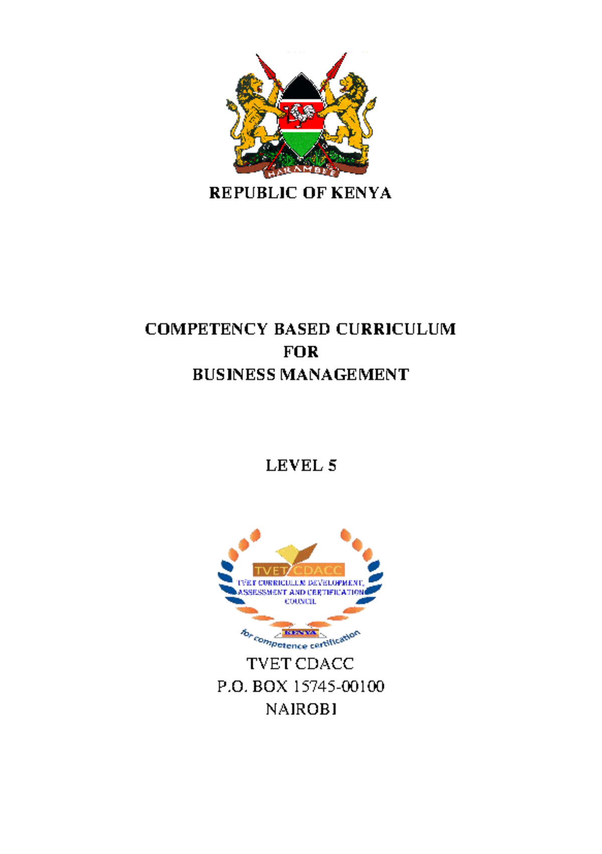 Curriculum for Business Management Level 5 - TVET CDACC Guide - Studocu