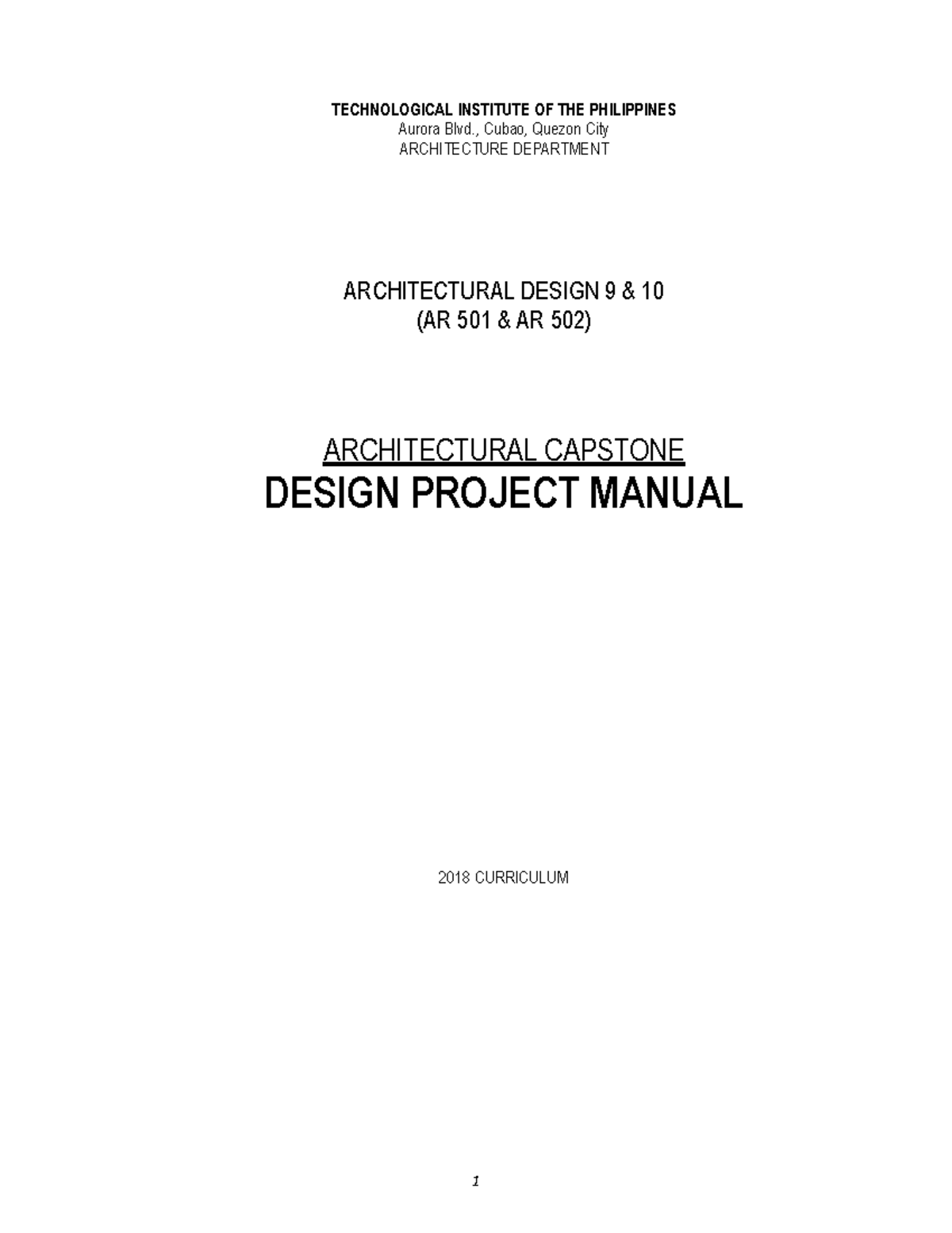 Architectural Capstone Design Project Manual (AR 501 & AR 502) - Studocu
