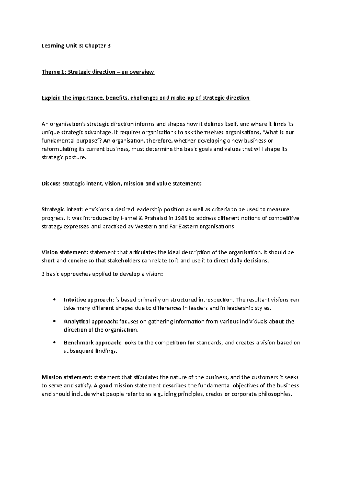 Learning Unit 3 Theme 1 An overview of strategic direction - Learning ...