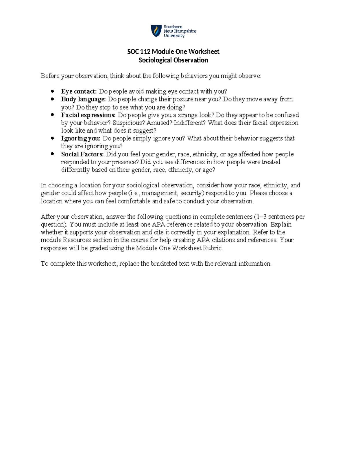 SOC 112 Module One Worksheet - SOC 112 Module One Worksheet ...