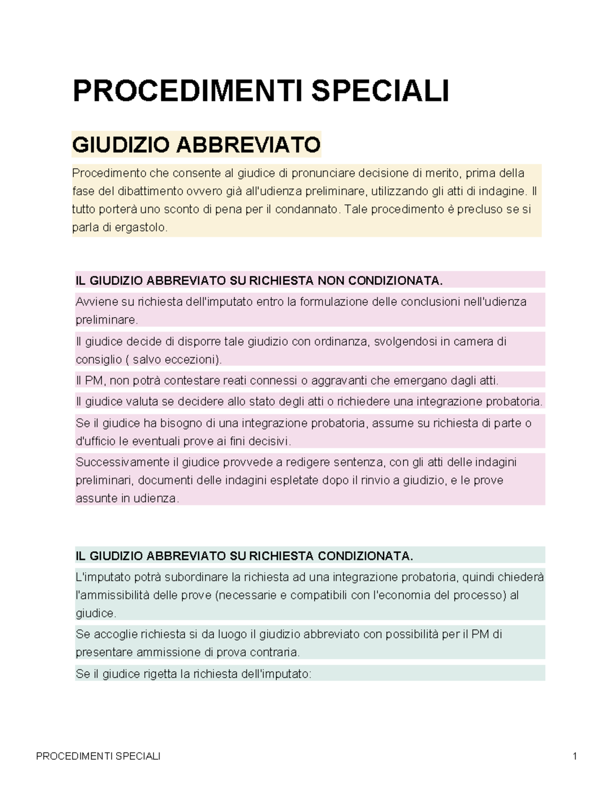 Procedimenti Speciali -Riassunto Manuale Tonini - Procedimento che ...
