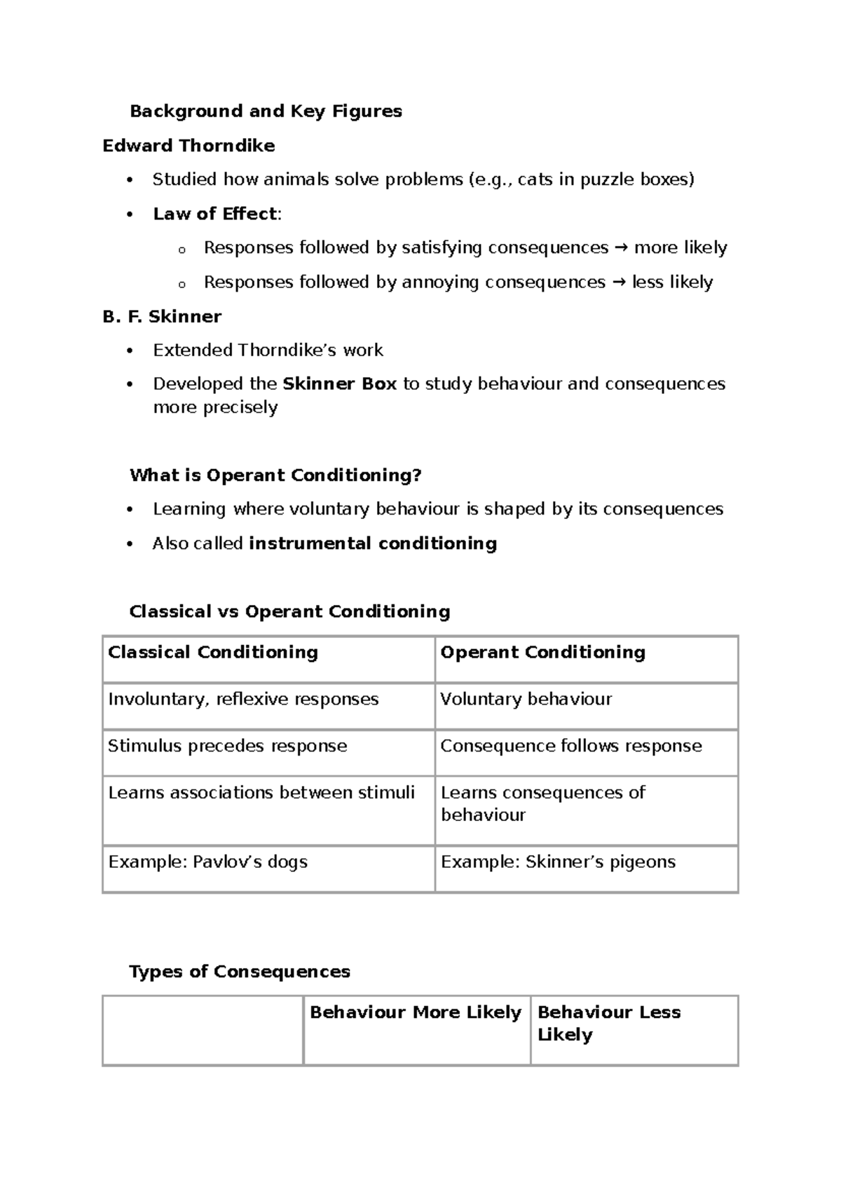 Lecture 3: Key Concepts in Operant Conditioning and Behavioural ...