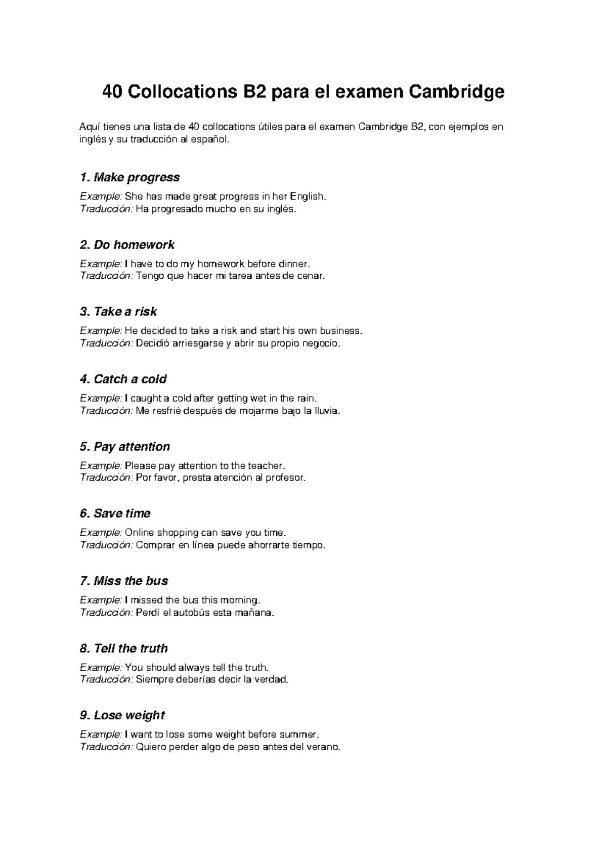 40 Collocations B2 para el Examen Cambridge: Ejemplos y Traducciones ...