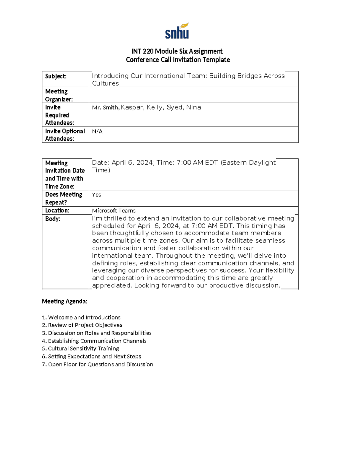 INT 220 Module 6 Conference Call Invitation Template - Studocu