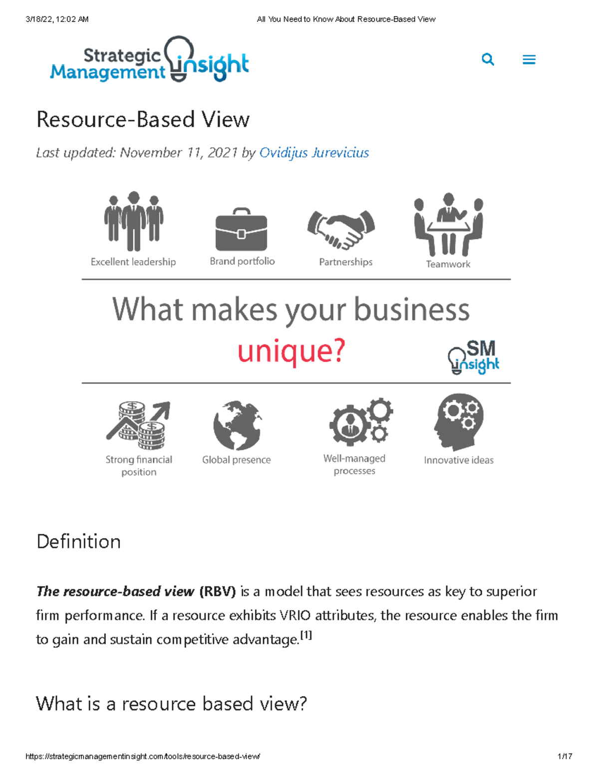 Resource-Based View: Understanding Competitive Advantage Models - Studocu