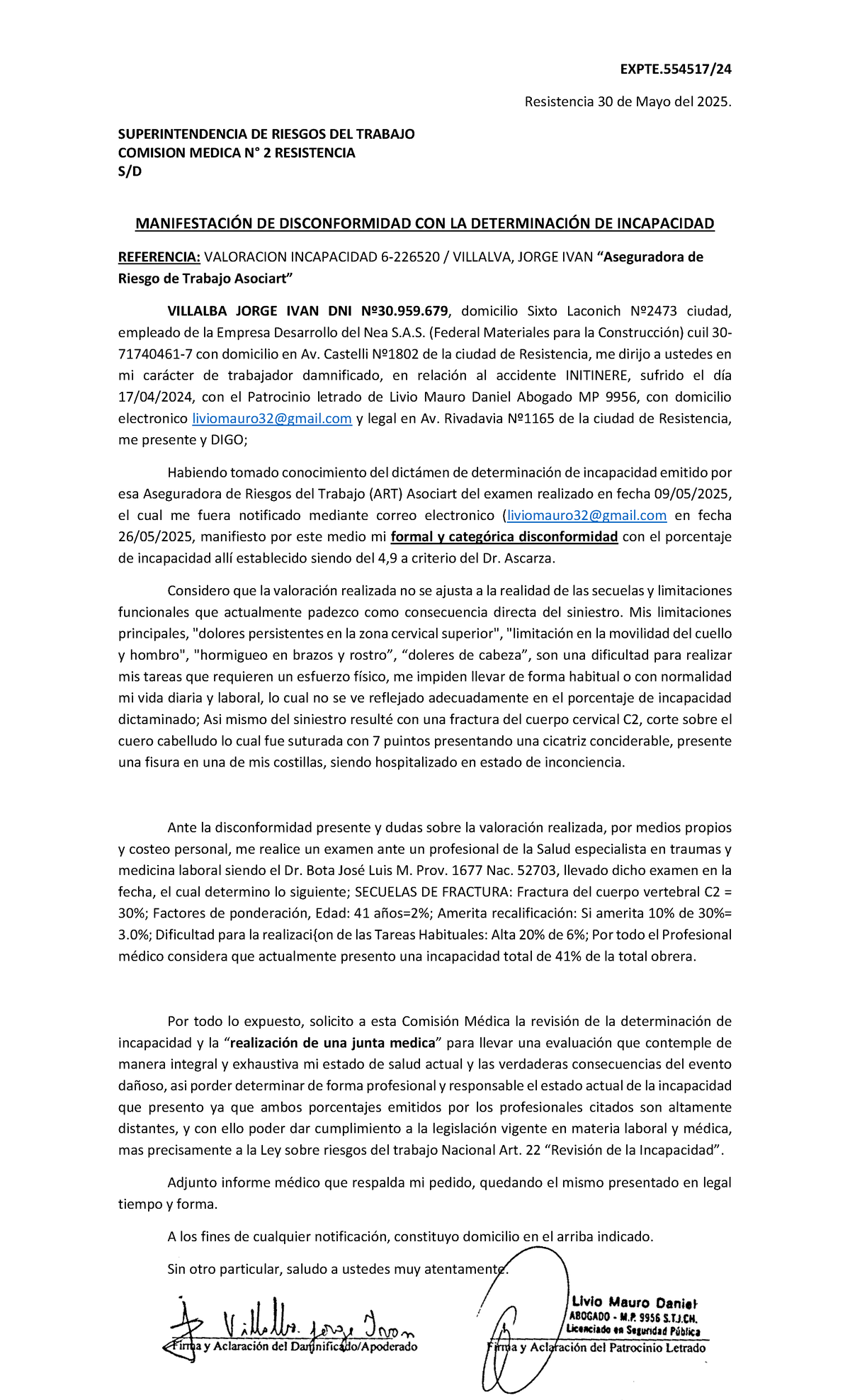 Disconformidad con la Determinación de Incapacidad - Villalba J. - Studocu