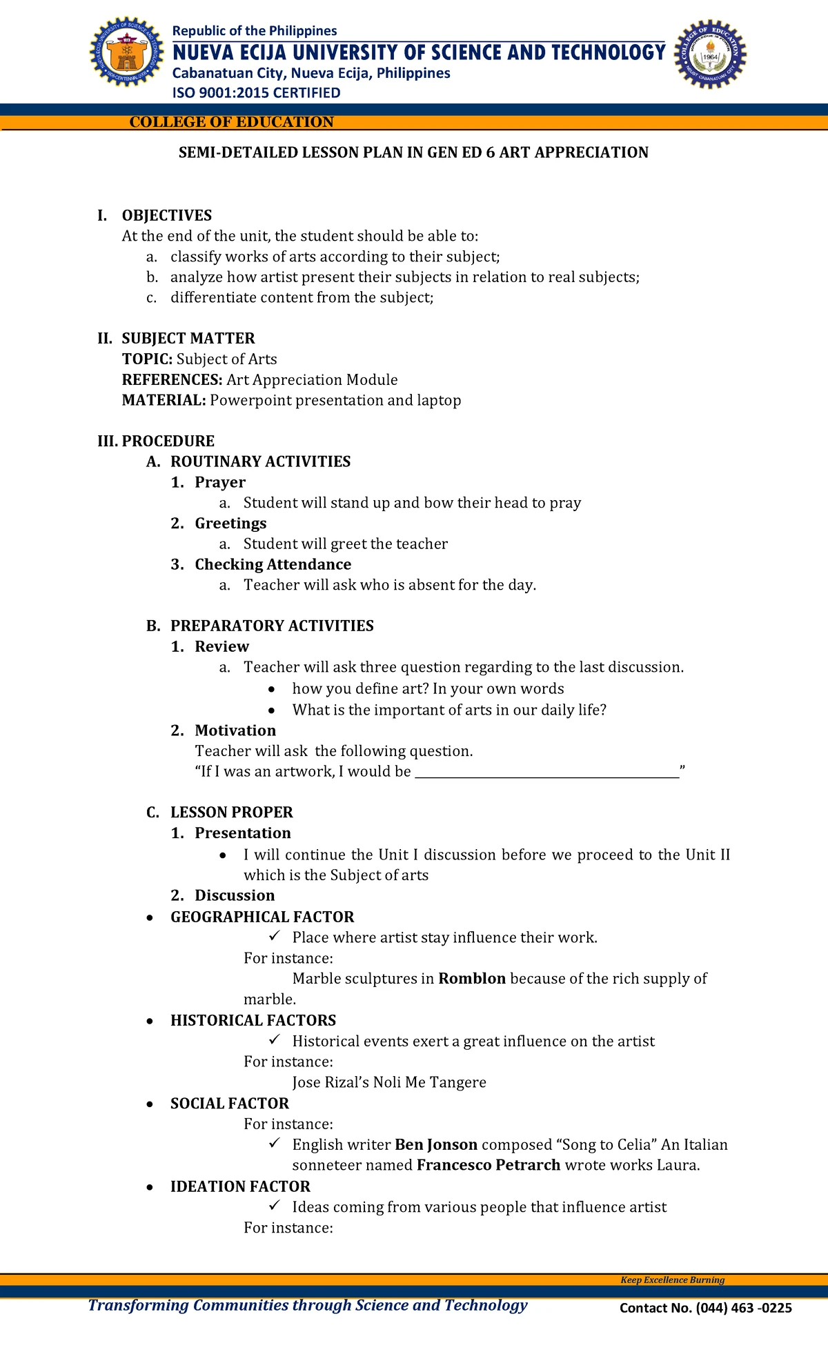 Detailed Lesson PLAN Circumference face to face - Republic of the ...